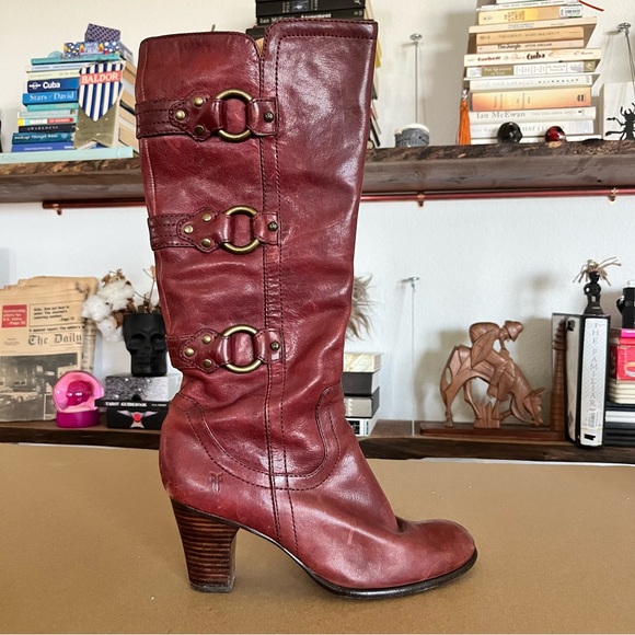 Frye | Shoes | Frye Fiona 3 Strap Boots Stacked Heel | Poshmark